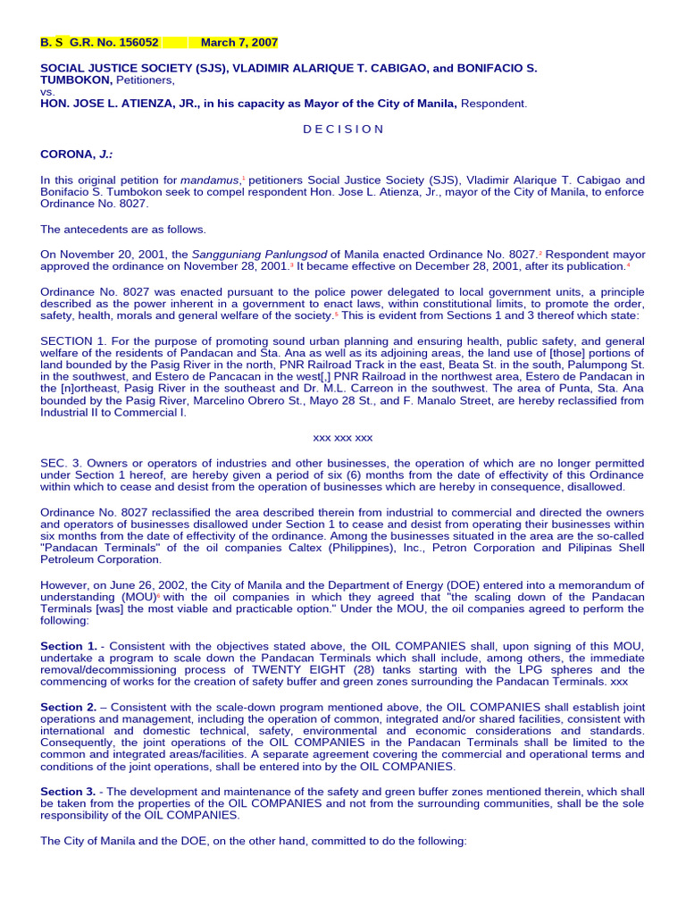 Mandamus Petition on Manila Ordinance 8027 | PDF | Mandamus | Equal ...