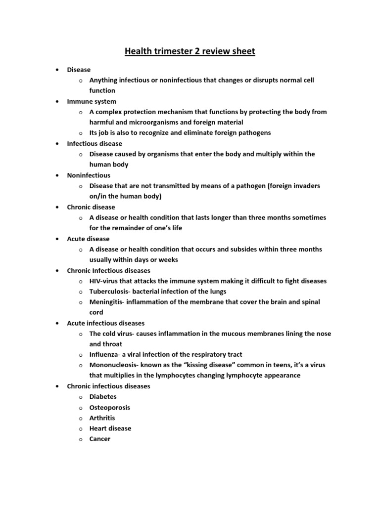 Trimester 2 Health Review: Diseases & Nutrition | PDF | Fat | Hiv/Aids