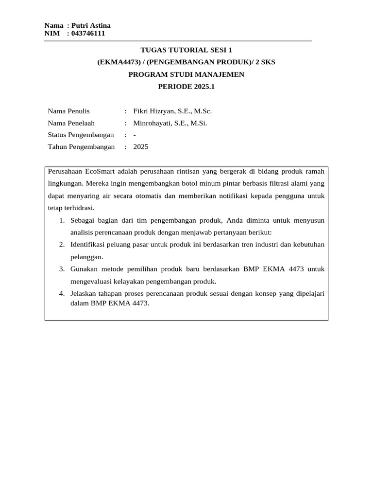Tugas 1 - Ekma4473 - Pengembangan Produk - Putri Astina | PDF