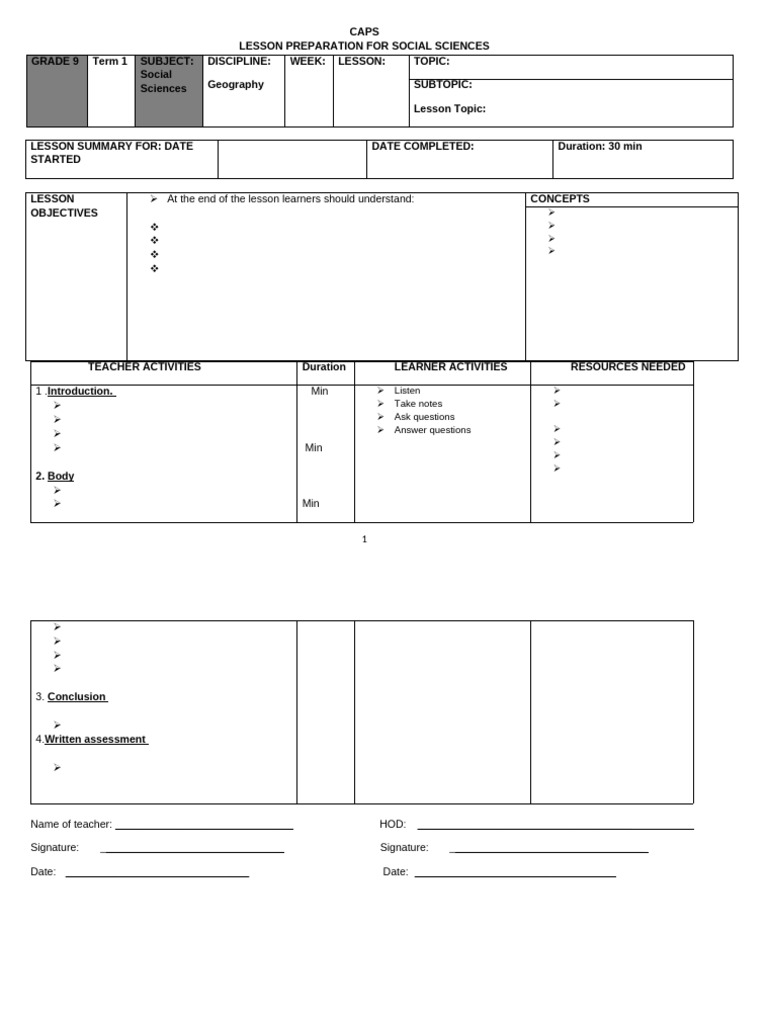 Lesson Prep 2025 Term 1 Geo GR 9 Lesson 01 Template | PDF