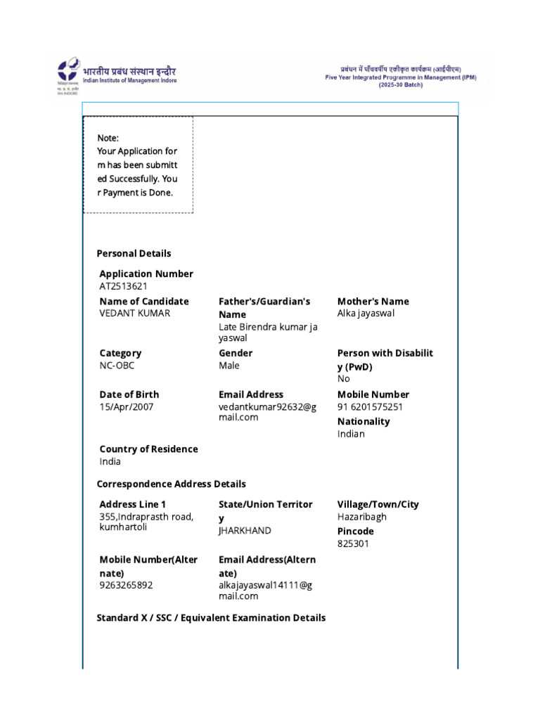 IPM Admission Form 2025 | PDF | Educational Stages | Qualifications