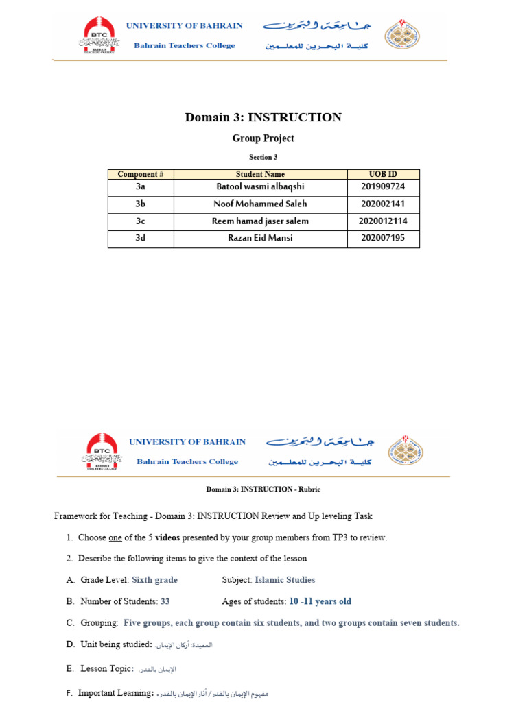 Domain 3 Group of 5 Instruction Video Analysis Assignment 2024 | PDF ...
