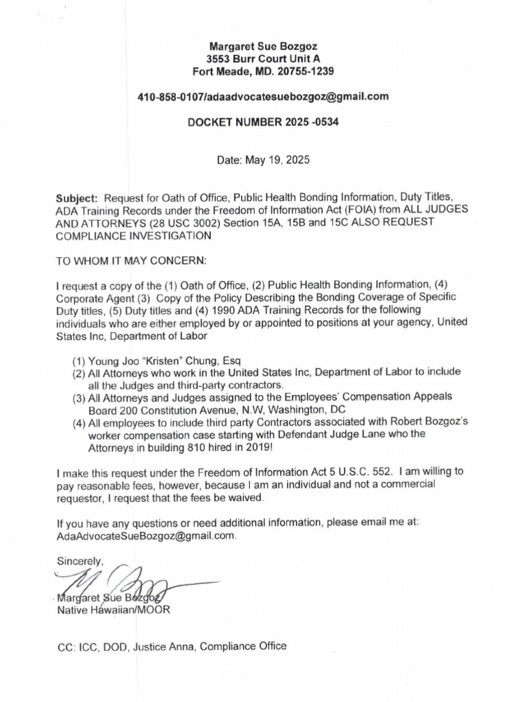 Request Department of Labor To Investigate WORKERS COMP For Fraud | PDF