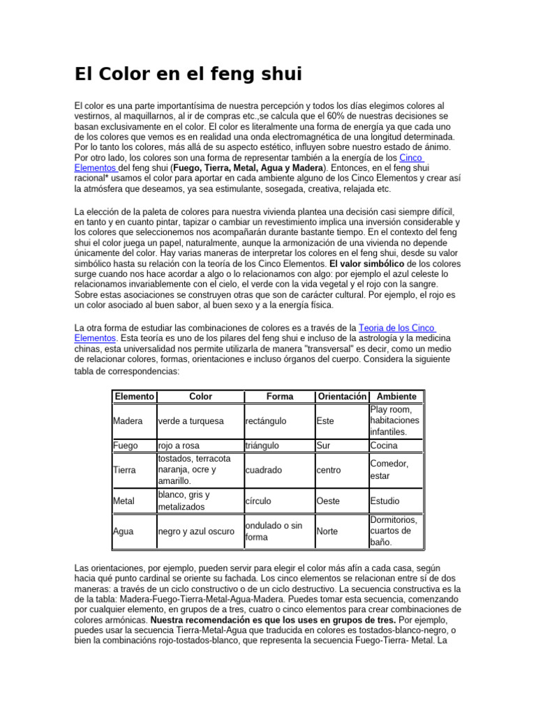 El Color en El Feng Shui | PDF | Color | Feng Shui