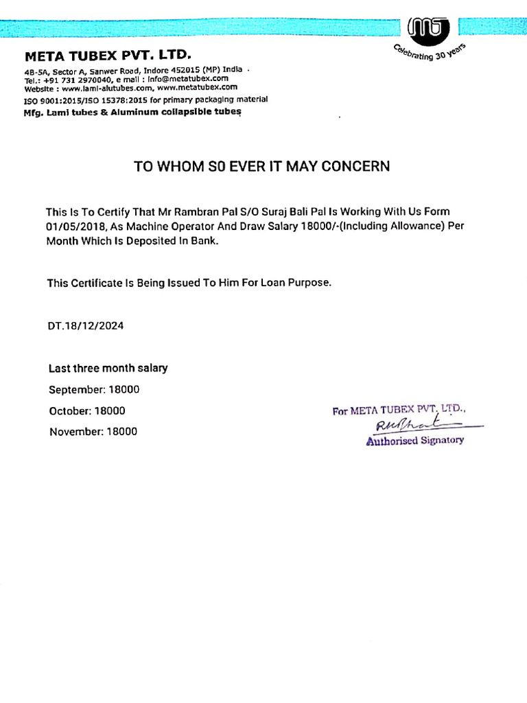 Salary Slip Certificates For Your Time and I Will Be | PDF