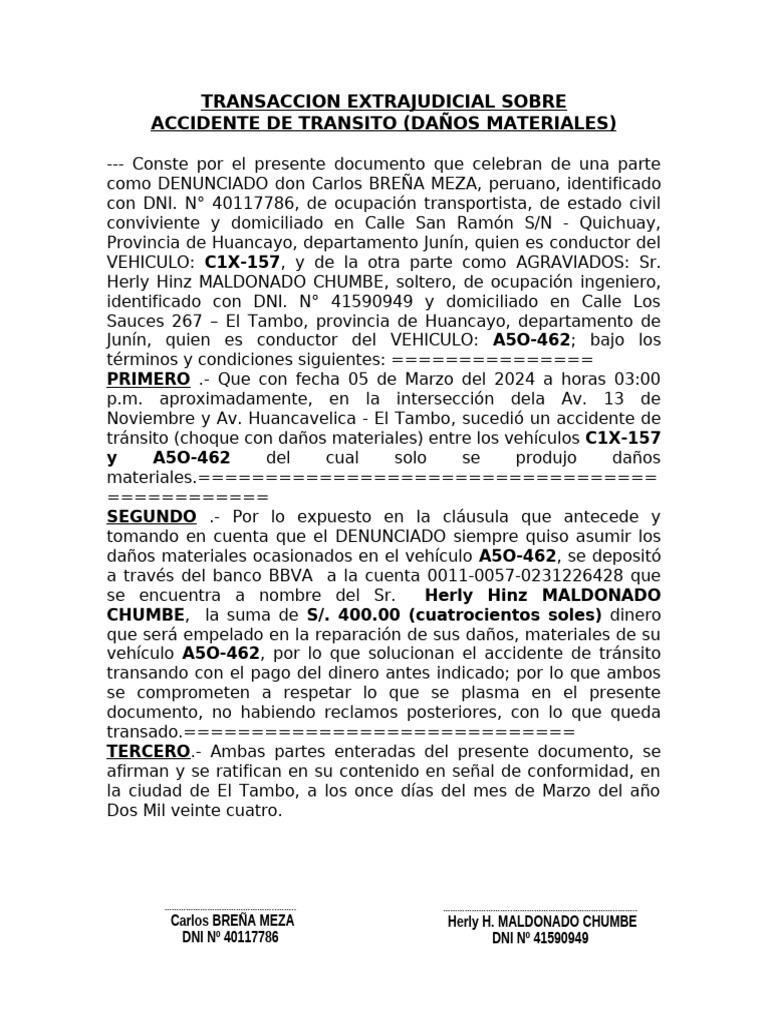 Transaccion Extrajudicial Sobre | PDF