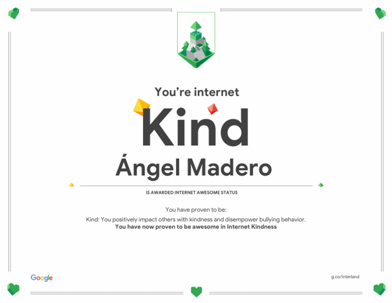 Google - Interland - Ángel Madero - Certificate - of - Kindness | PDF