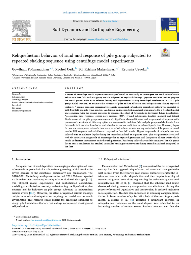 Reliquefaction Behavior of Sand and Response of Pile Group Subjected To ...