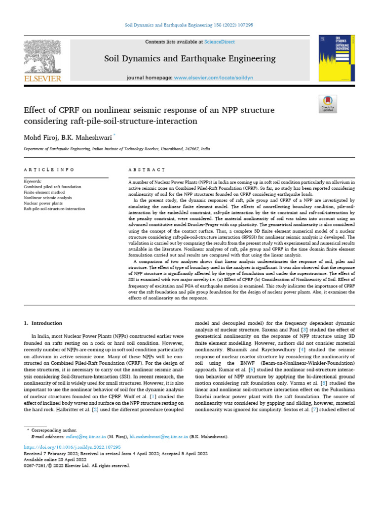 Effect of CPRF On Nonlinear Seismic Response of An NPP Structure by BK ...