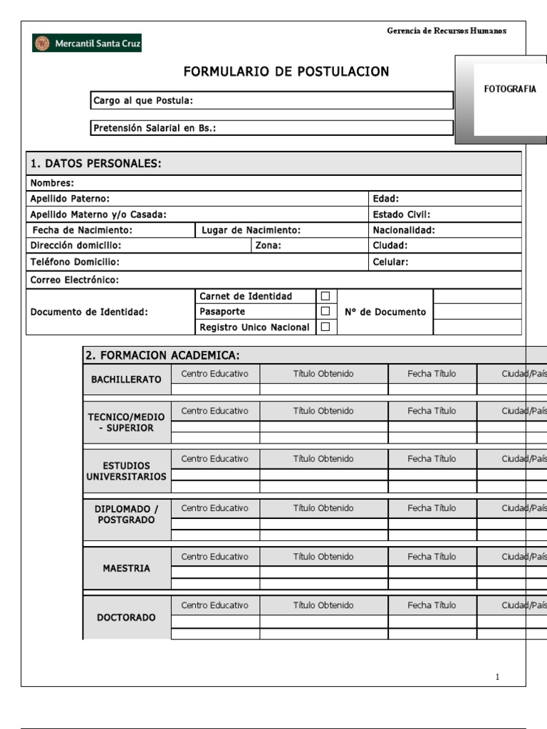 Formulario de Postulacion | Recursos humanos | Educación más alta