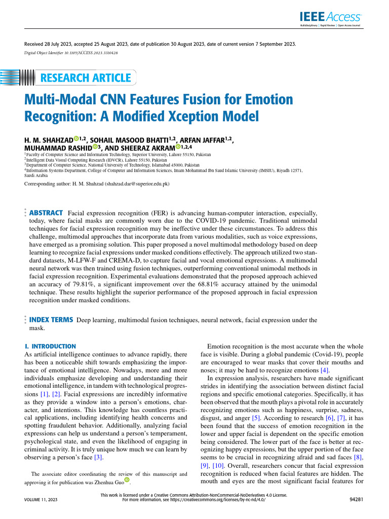 Multi-Modal CNN Features Fusion For Emotion Recognition A Modified ...