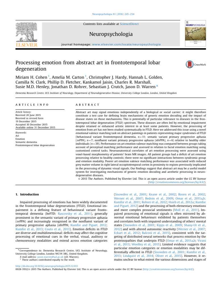 Processing Emotion From Abstract Art in Frontotemporal Lobar | PDF ...