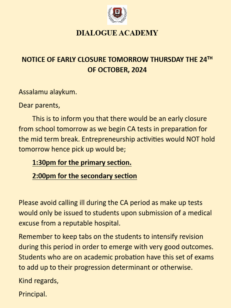 Notice of Early Closure | PDF