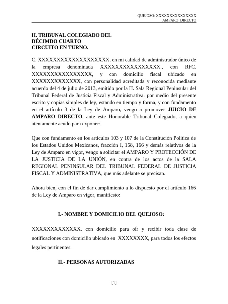 4 AMPARO DIRECTO FORM | PDF | Derecho Constitucional | Convenio europeo ...