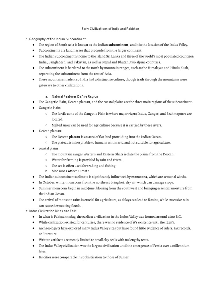 Early Civilizations of India and Pakistan (Chapter 3, Section 1) | PDF ...