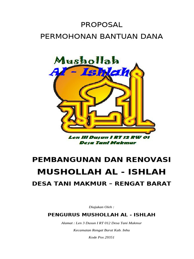 cOVER pROPOSAL Mushollah Al Islah TM | PDF