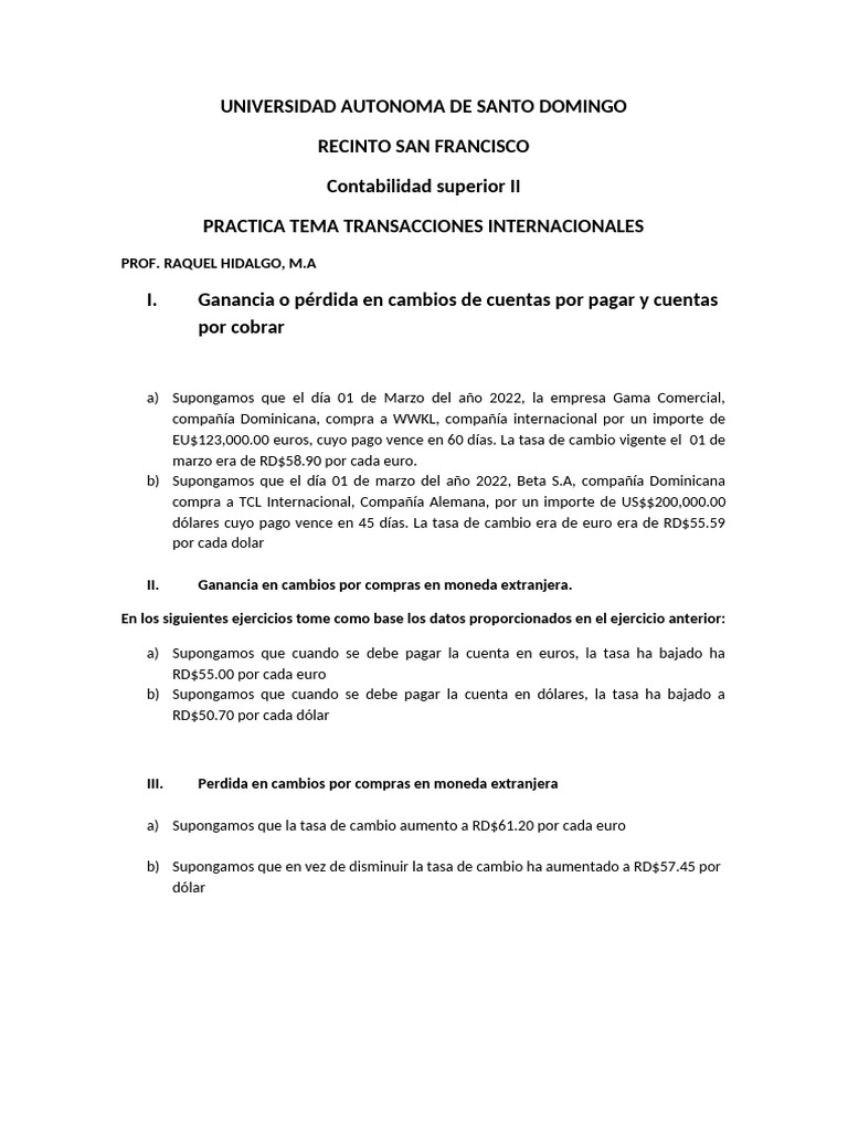 Practica Transacciones en Moneda Extranjera | PDF | Tipo de cambio | Dólar de los Estados Unidos