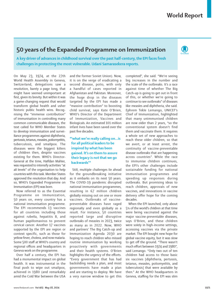 50-years-of-the-Expanded-Programme-on-Immunization | PDF | Vaccines ...