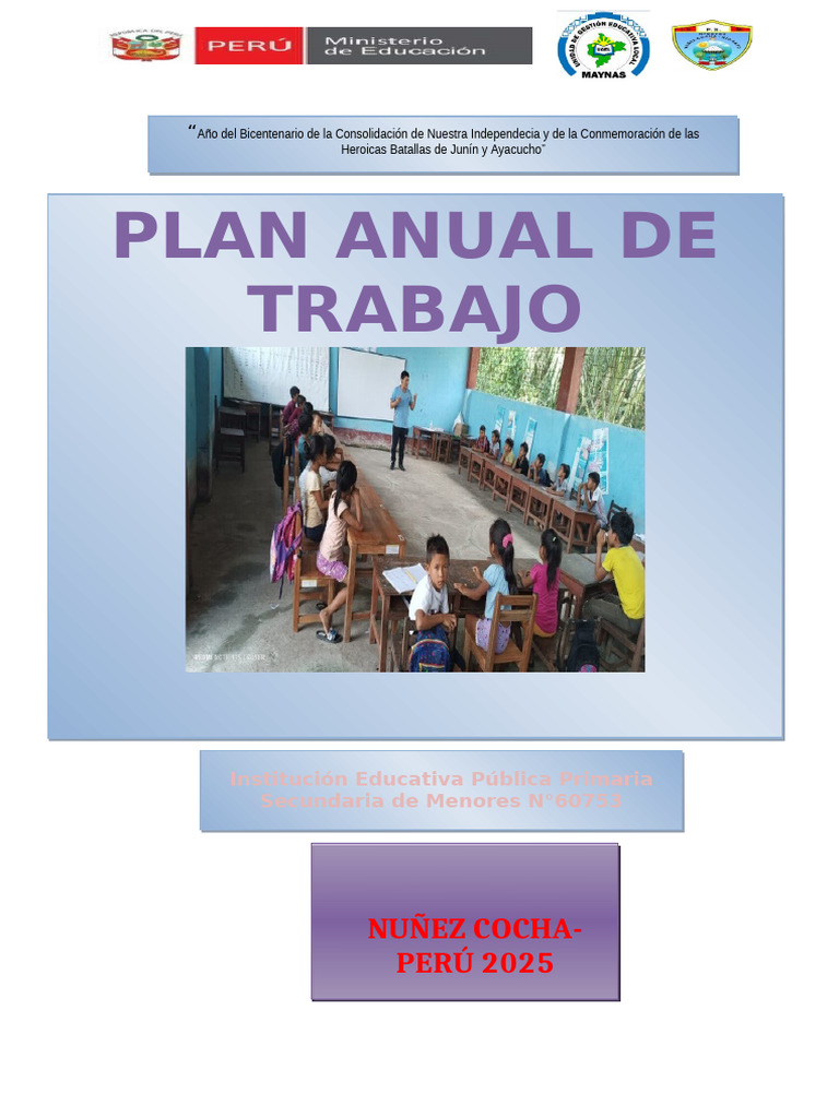 Plan Anual de Trabajo 2025 - IE N°60753 | PDF | Evaluación | Enseñando