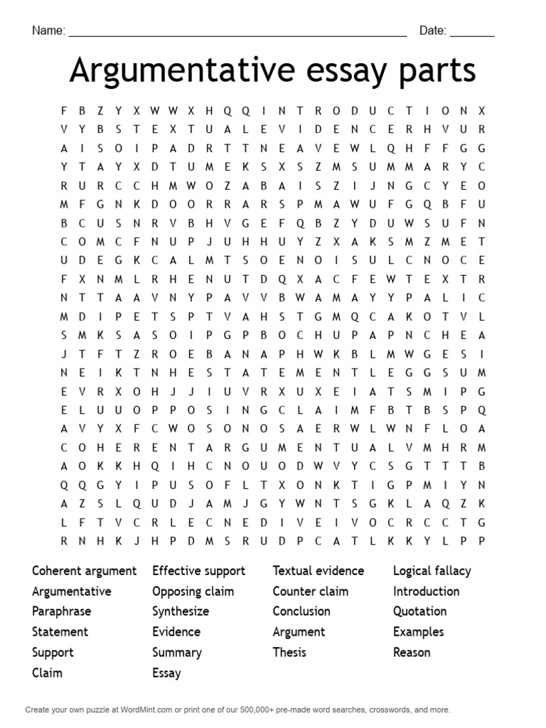 Argumentative Essay Parts d40c 6162e31a | PDF | Argument | Crossword