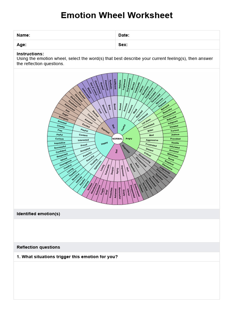 Emotion Wheel Worksheet | PDF