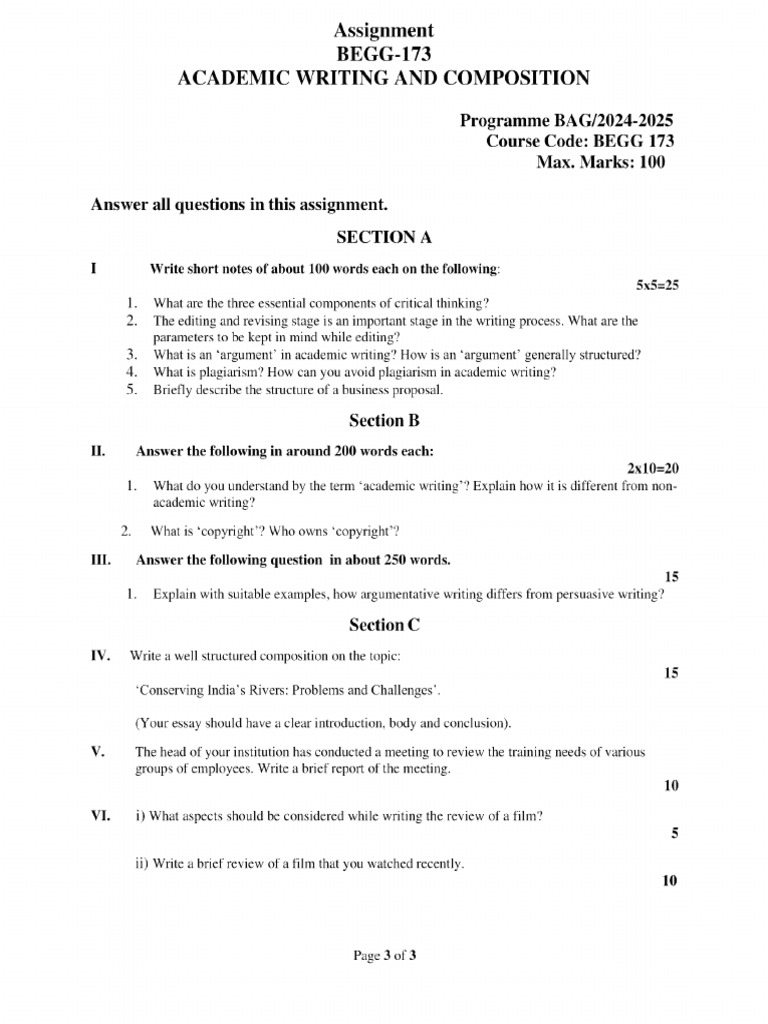 BEGG 173 Academic Writing Assignment 2024-25 | PDF | Copyright ...