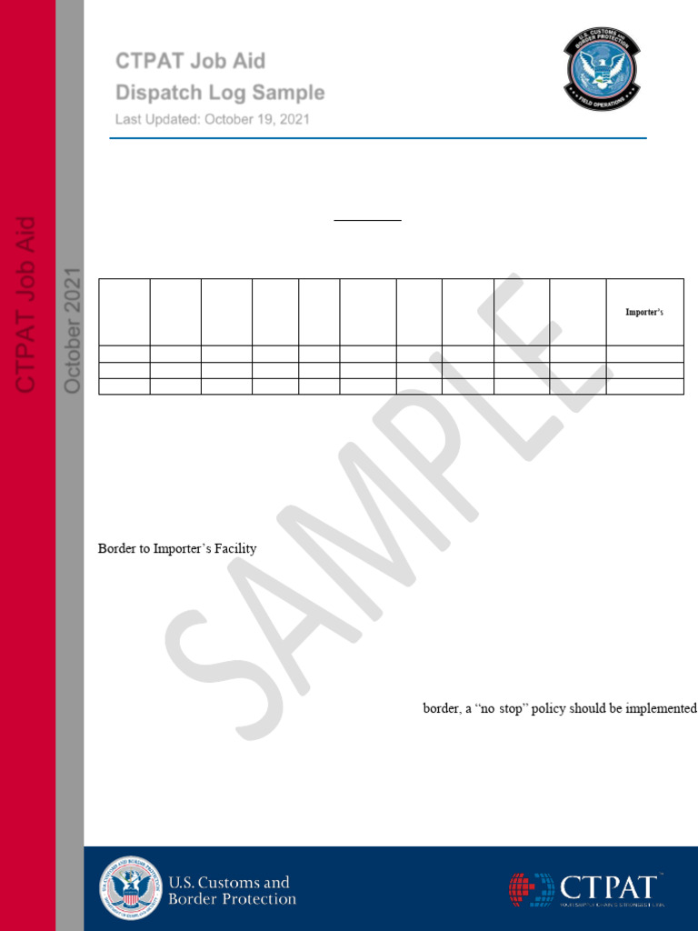 CTPAT Job Aid - Dispatch Log Sample - October 2021 (508) | PDF | Cargo
