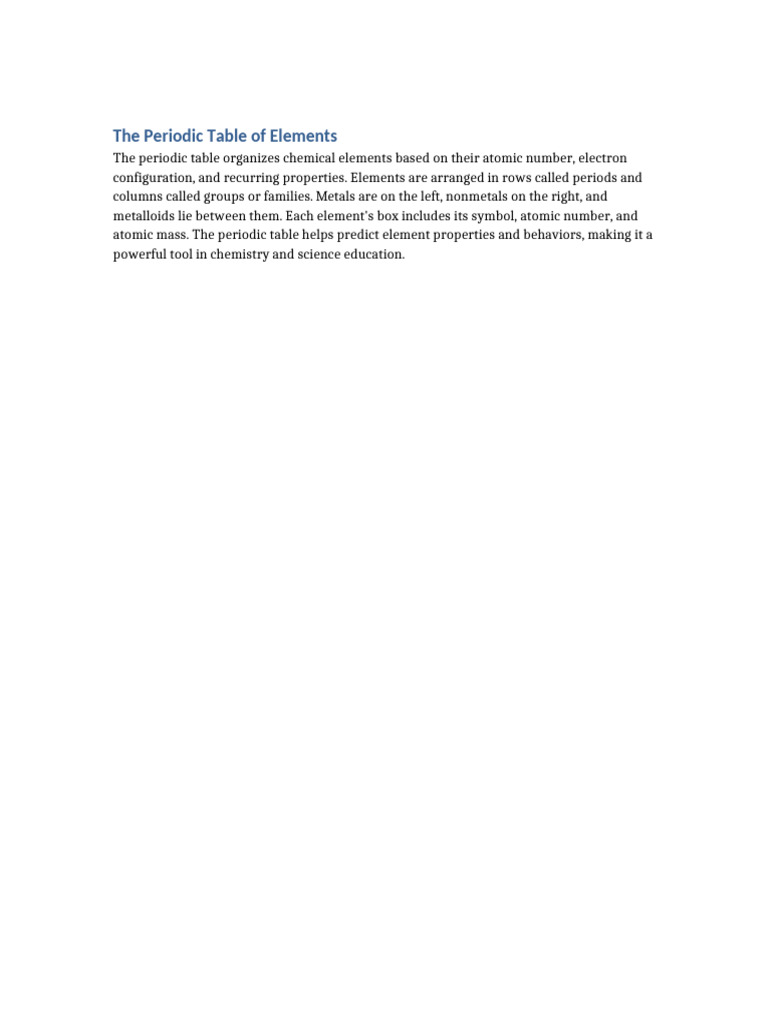 HS Topic 4 The Periodic Table of Elements | PDF