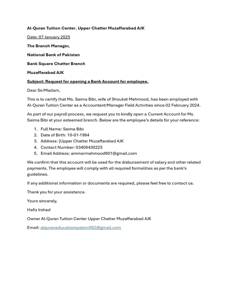 Bank Letter | PDF