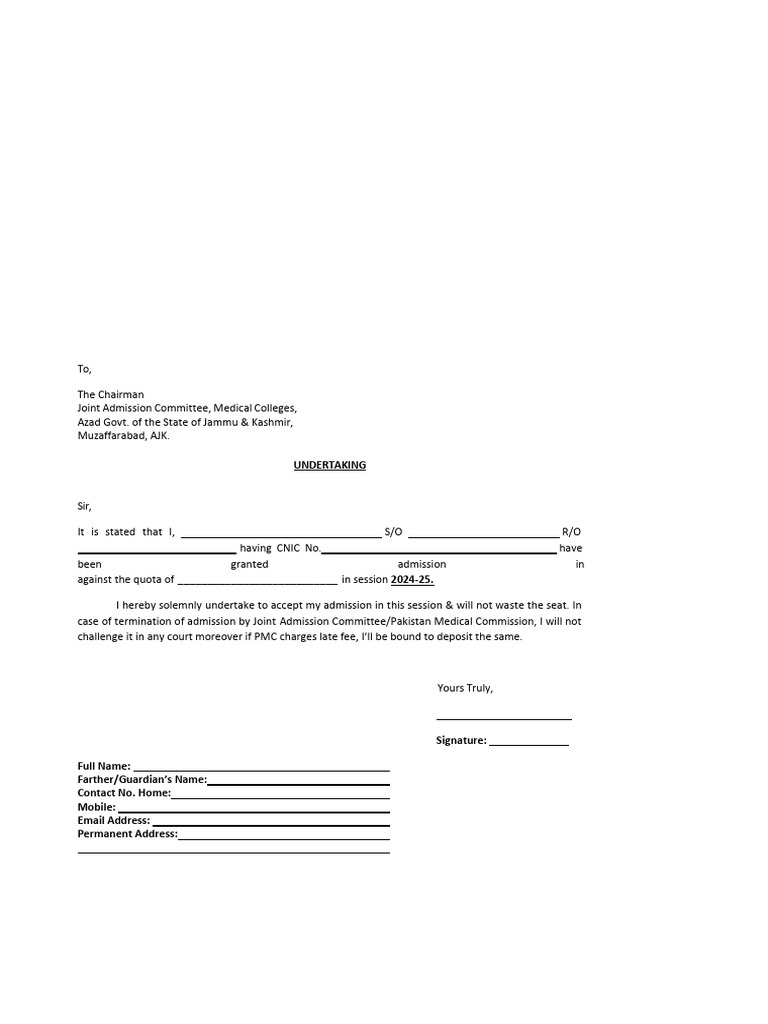Affidavit of Admission Undertaking | PDF