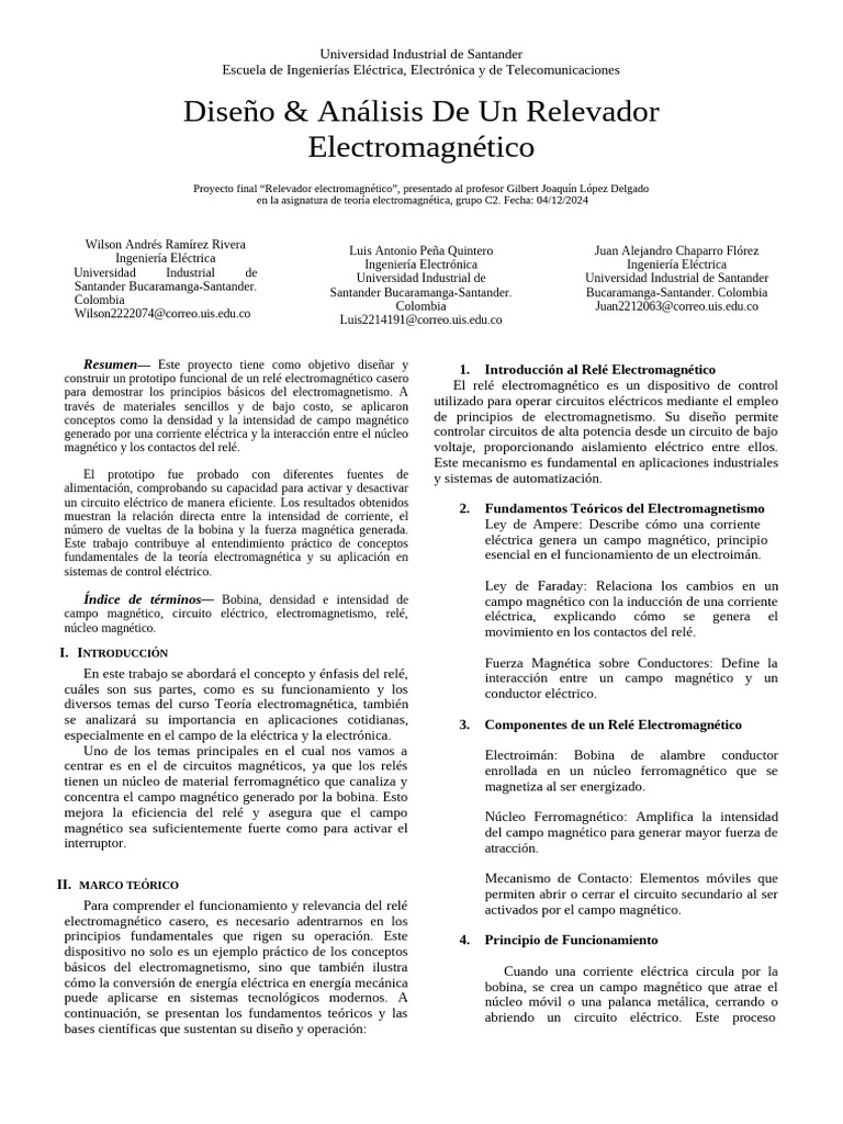 Proyecto Teoría Electromagnetica | PDF | Relé | Electromagnetismo