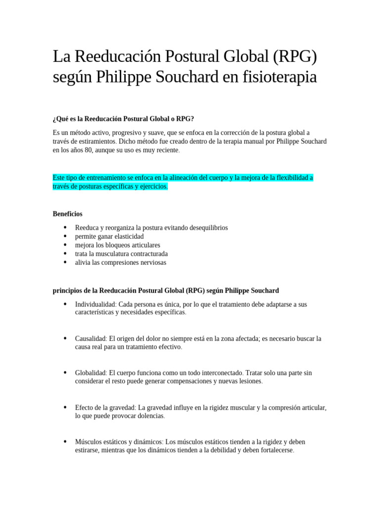Ejercicios de Reeducación Postural Global | PDF | Flexibilidad ...