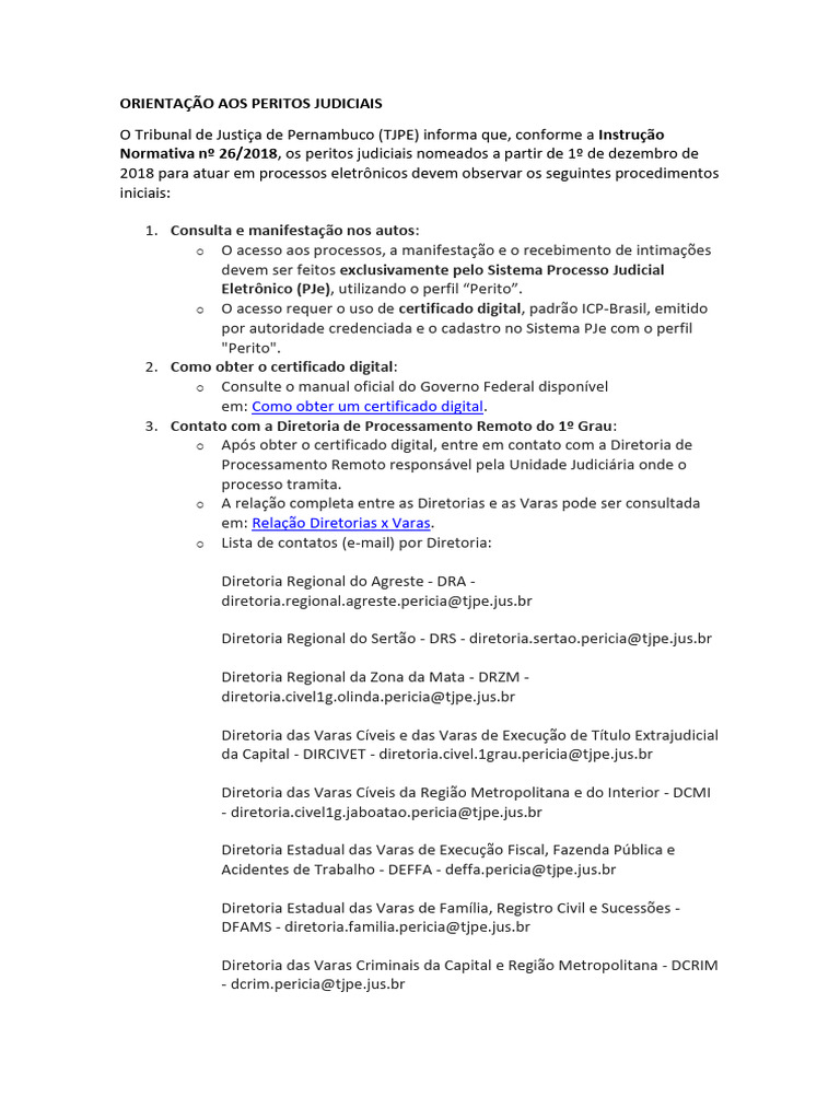 Orientações para Peritos Judiciais no TJPE | PDF