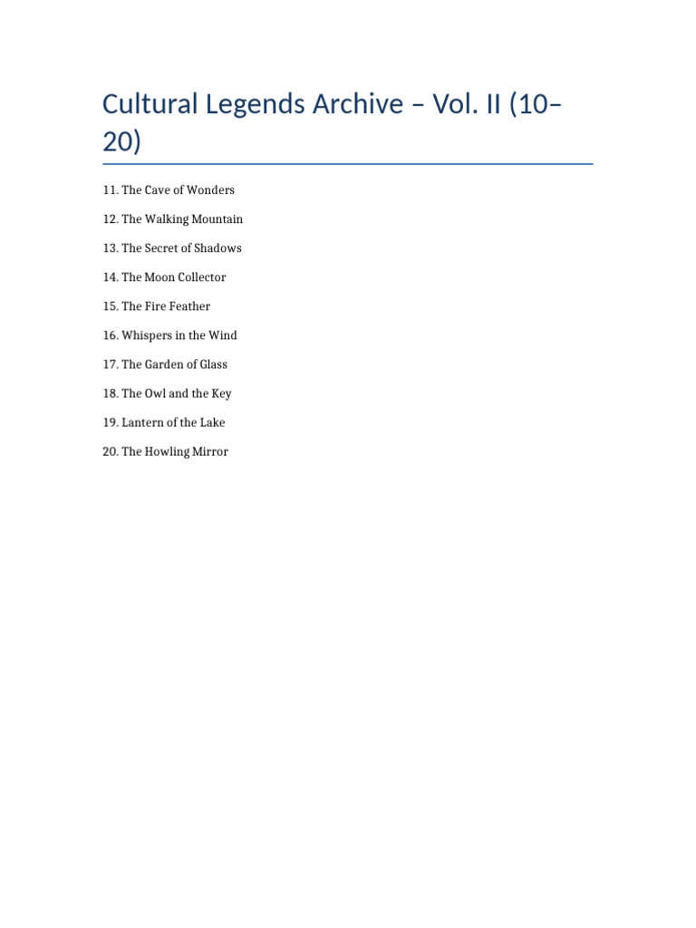 Cultural Legends Archive - Vol. II 10-20 | PDF