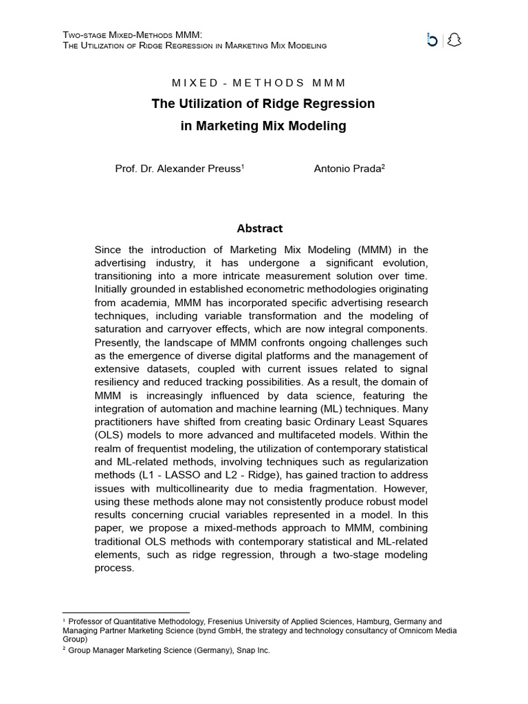 FINAL White Paper Two-Stage Mixed-Methods MMM - English 2024june17 | PDF | Regression Analysis ...