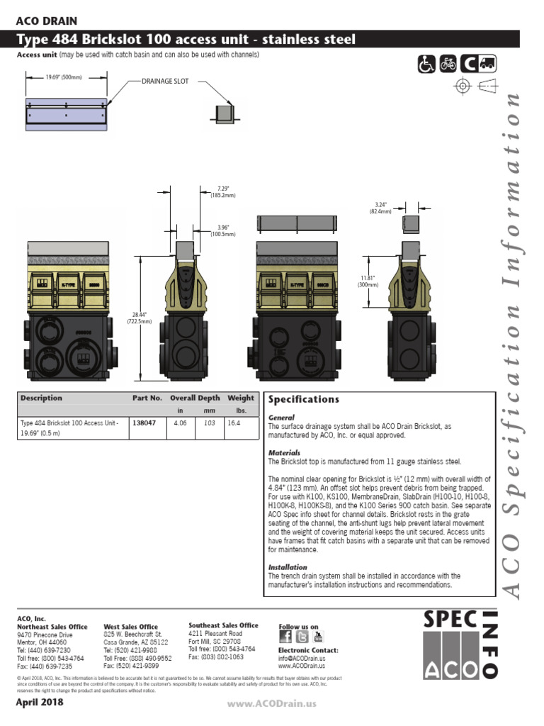 ACO Brickslot 100 Drain Specs | PDF | Storm Drain | Civil Engineering