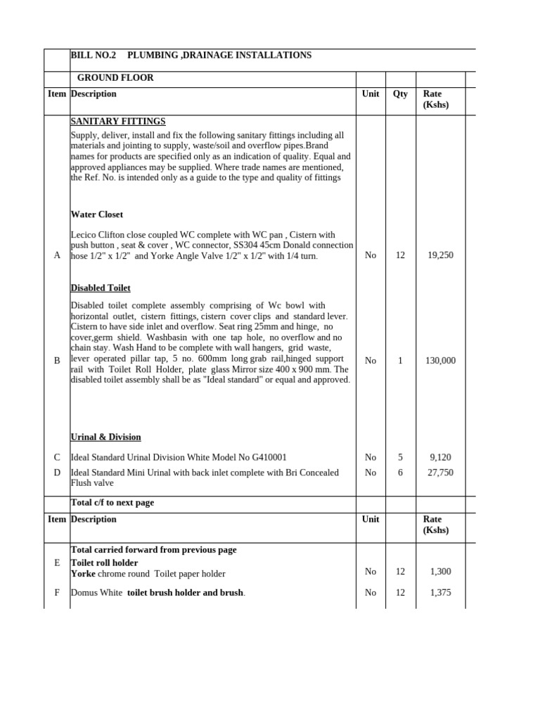Mbooni Family Hospital Mechanical Works BoQ - Priced | PDF | Pipe ...