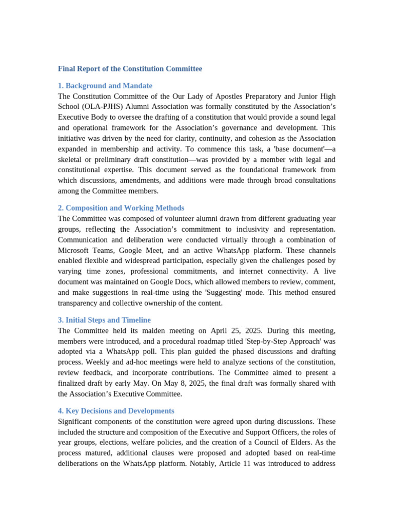 OLA - Alumni - Constitution - Committee - Report and Glosssary of Terms ...