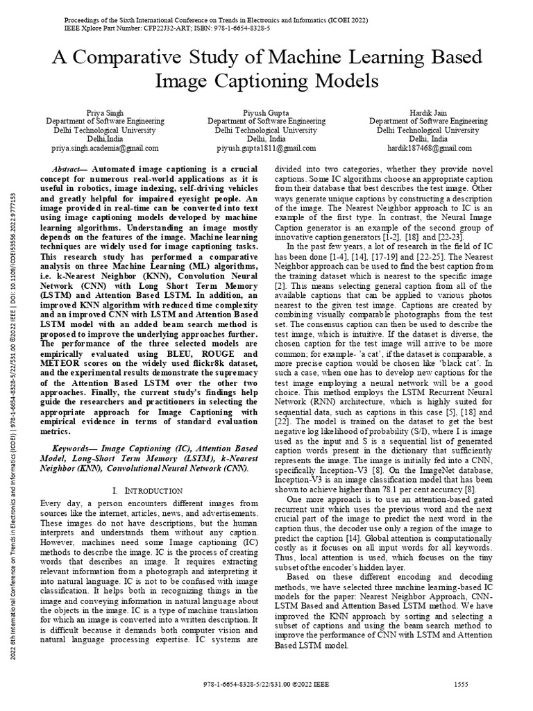 A Comparative Study of Machine Learning Based Image Captioning Models | PDF | Applied ...