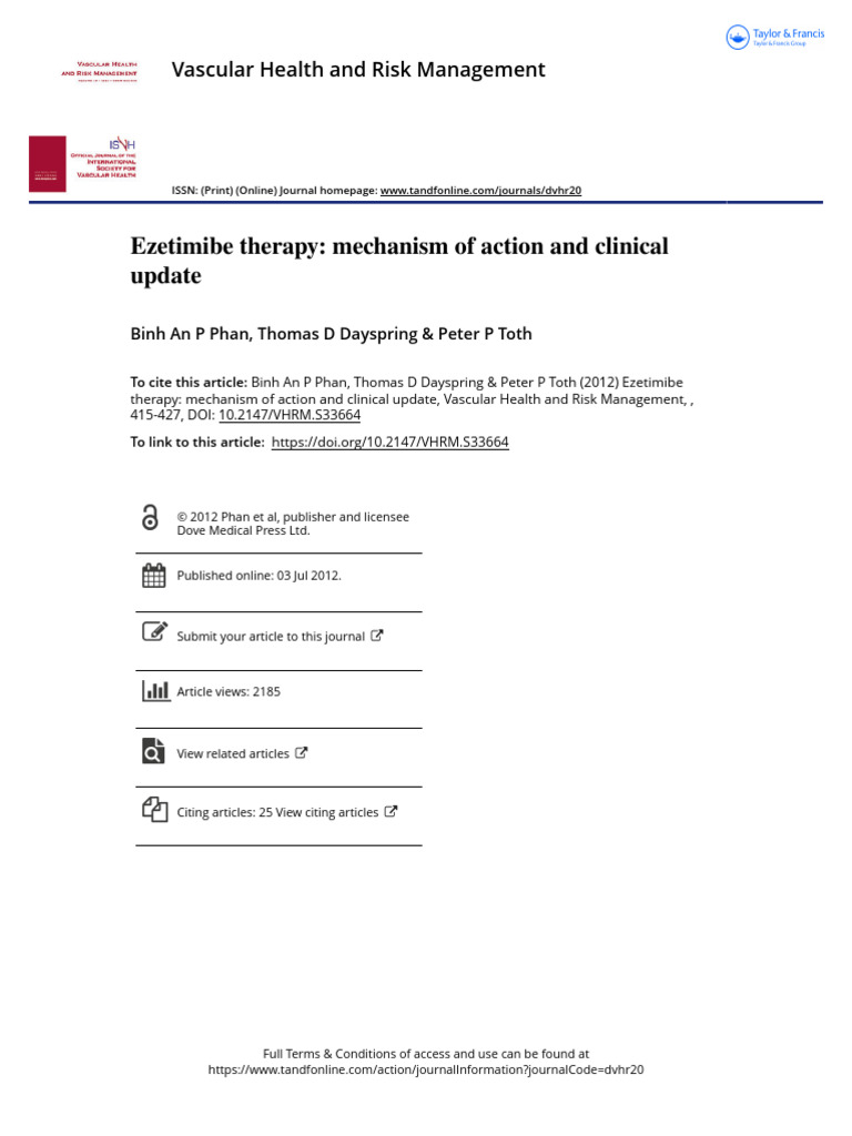 Ezetimibe: Mechanism and Clinical Update | PDF | Cholesterol | Low ...