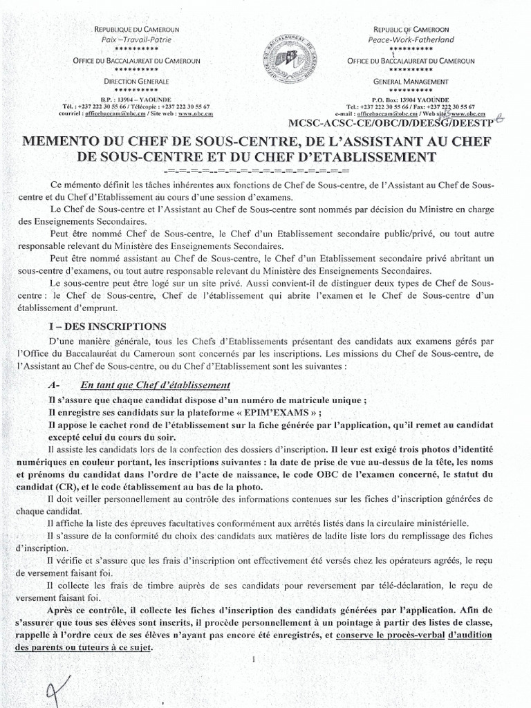 Memento Du Chef de SC. de Lassistant Au Chef de SC Et Du Chef ...