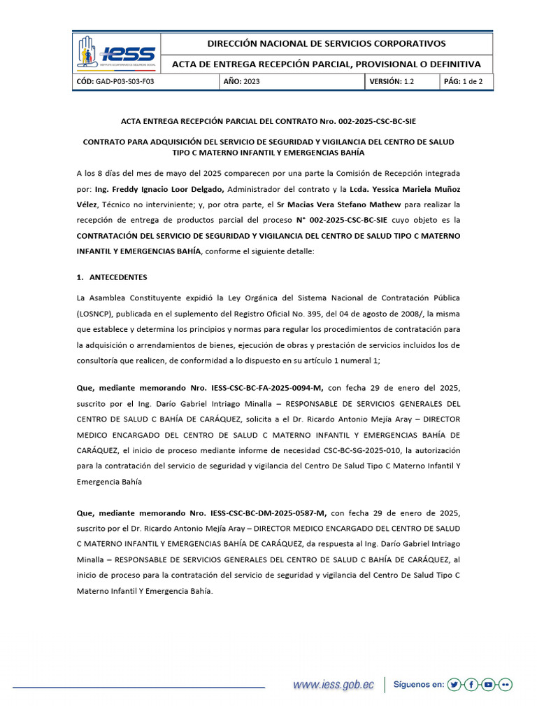 ACTA ENTREGA RECEPCIÓN PARCIAL DEL CONTRATO Nro. 002-2025-CSC-BC-SIE-signed-signed | PDF
