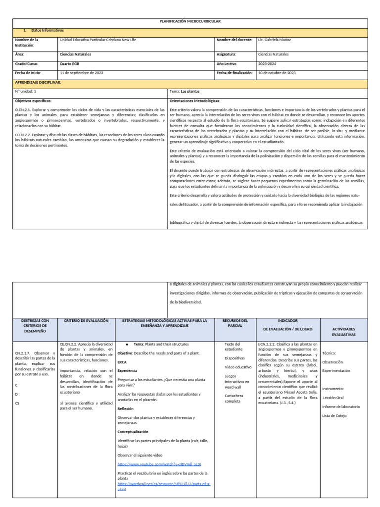 4 Egb CCNN Unit Plans 2023-2024 | PDF | Plantas | Aprendizaje