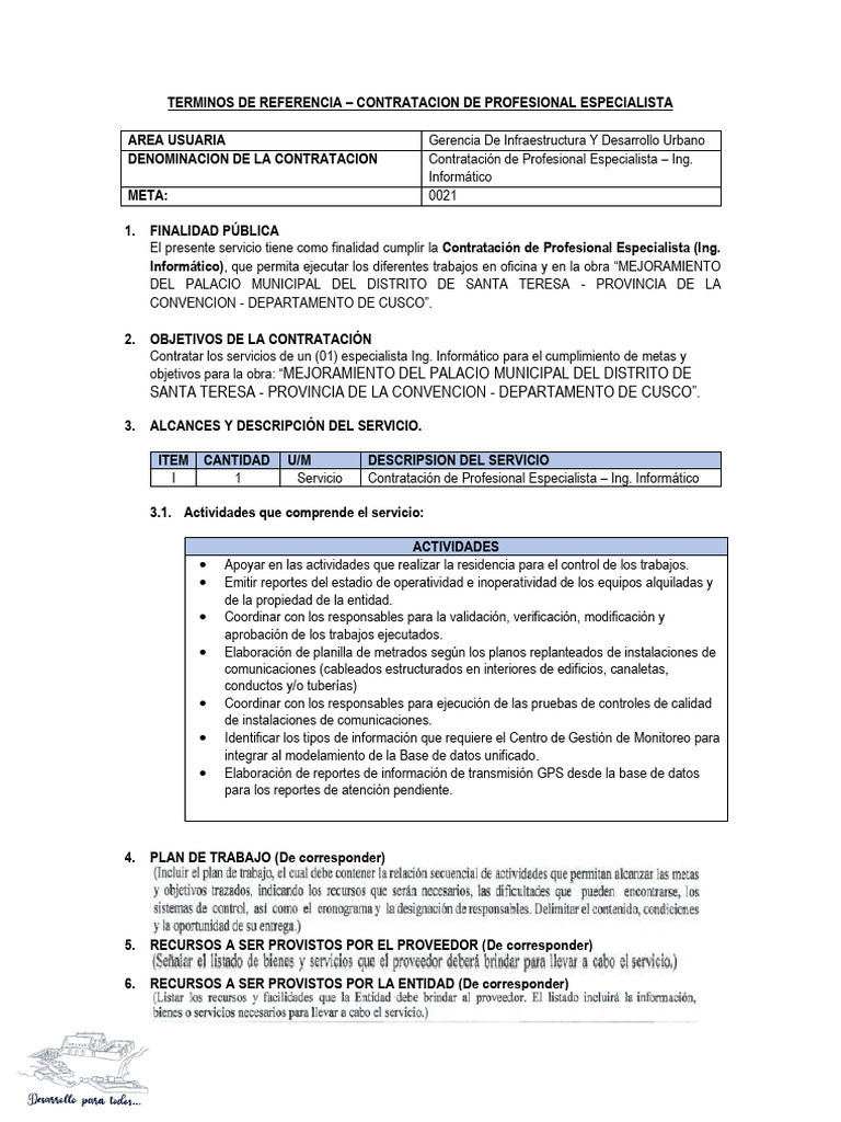 Formato TDR Servicios en General 2025 MDST | PDF | Corrupción política | Justicia