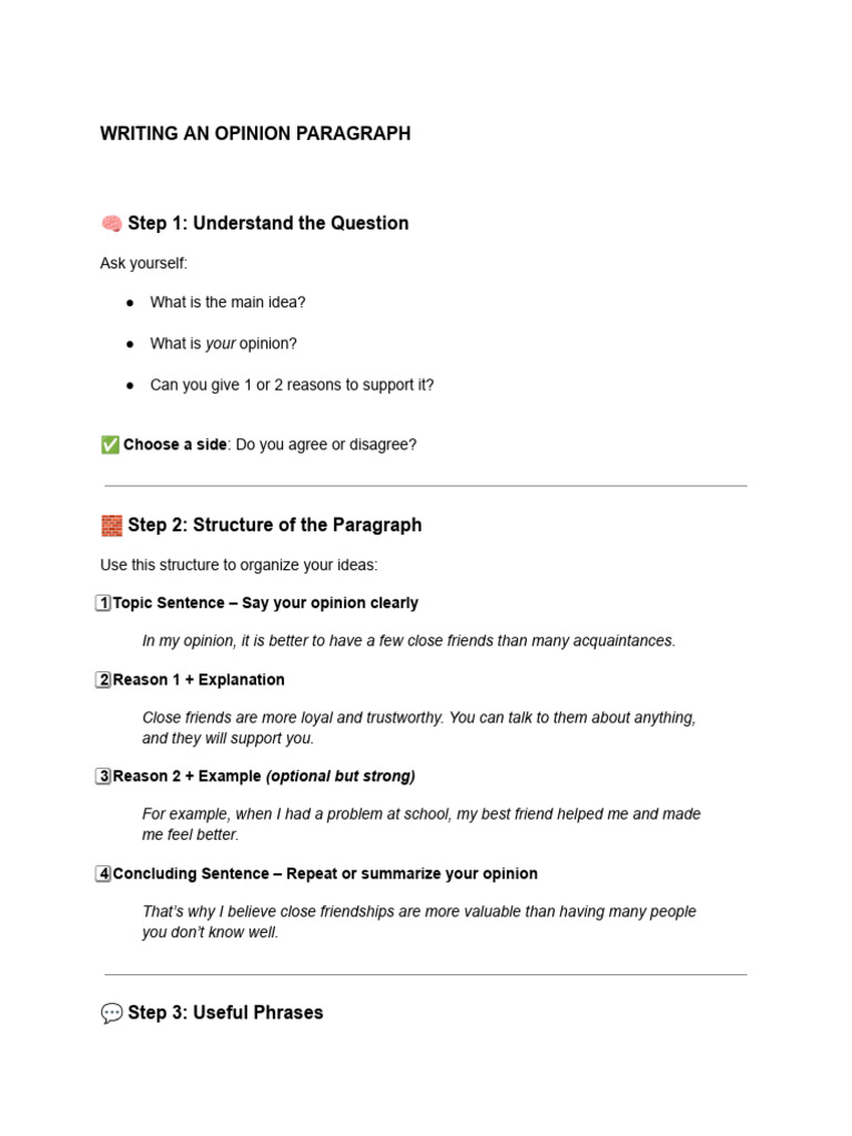Writing An Opinion Paragraph | PDF