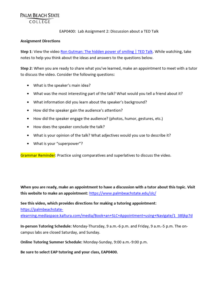 EAP0400 - Assignment 2 - TED Talk Discussion-1 | PDF