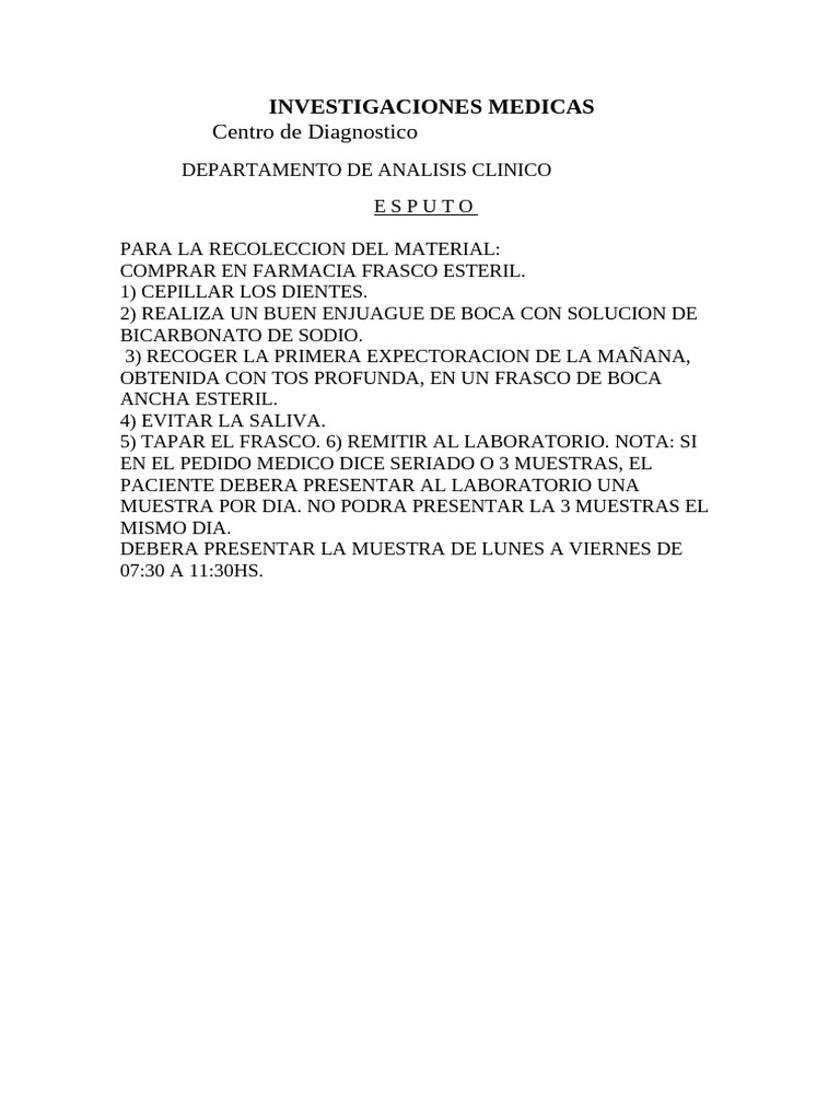 Recolección de Esputo para Análisis Clínico | PDF