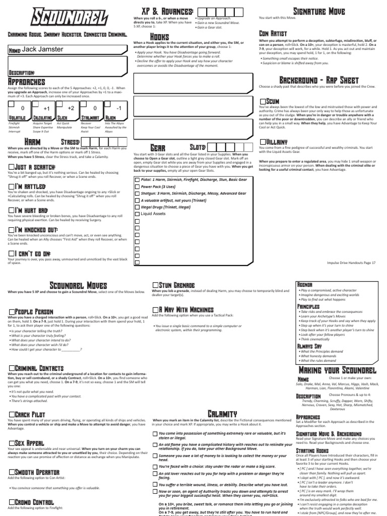 Impulse Drive The Scoundrel Character Sheet | PDF