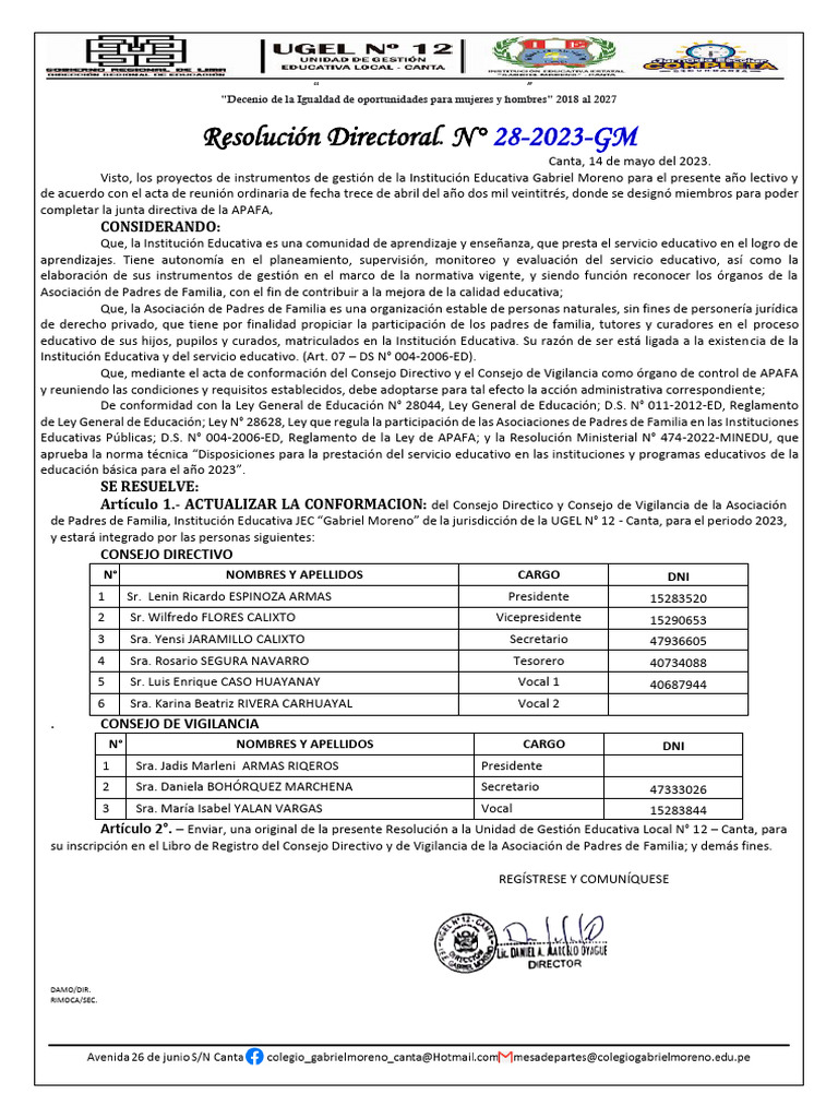 28 Resolucion de Apro. Apafa Año Lectivo 2023 | PDF | Institución | Justicia