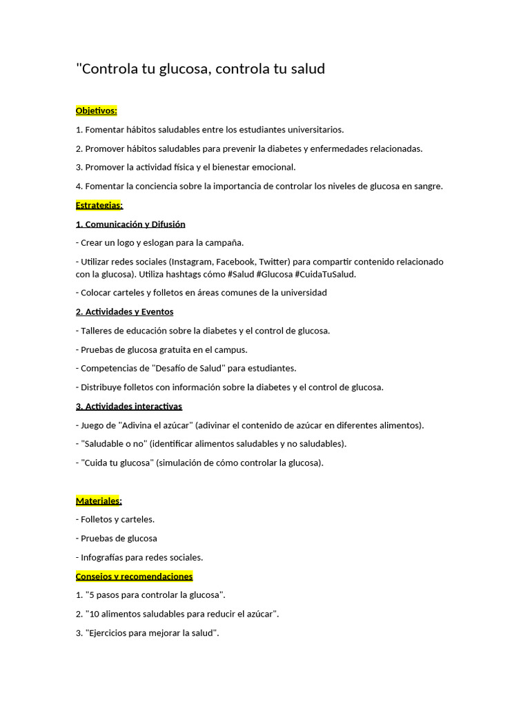 Controla Tu Glucosa | PDF
